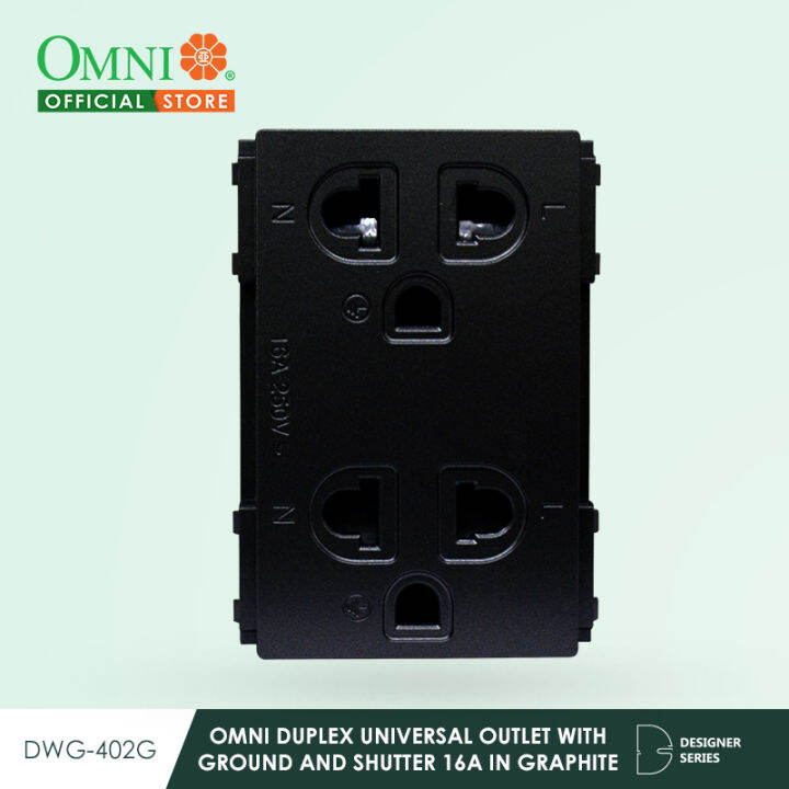 OMNI Duplex Universal Outlet with Ground and Shutter 16A in Graphite ...