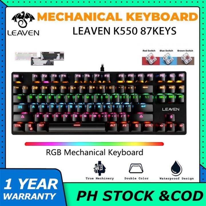 【24h Delivery】 LEAVEN K550 87key K880 K990 104key wired game mechanical keyboard S30 RGB mouse ...