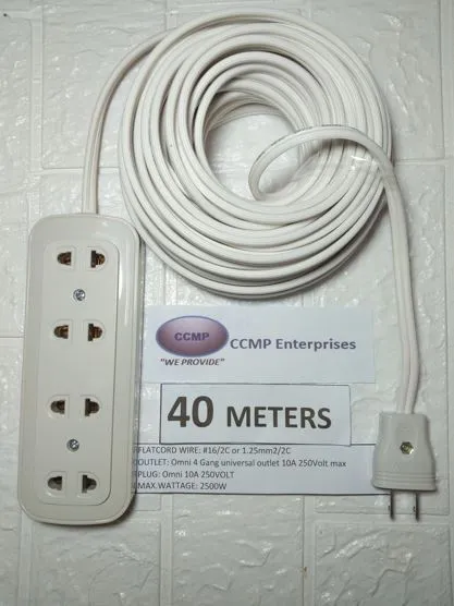 40 meters Heavy Duty Extension Cord wire (4)Four Gang flat cord #16 ...
