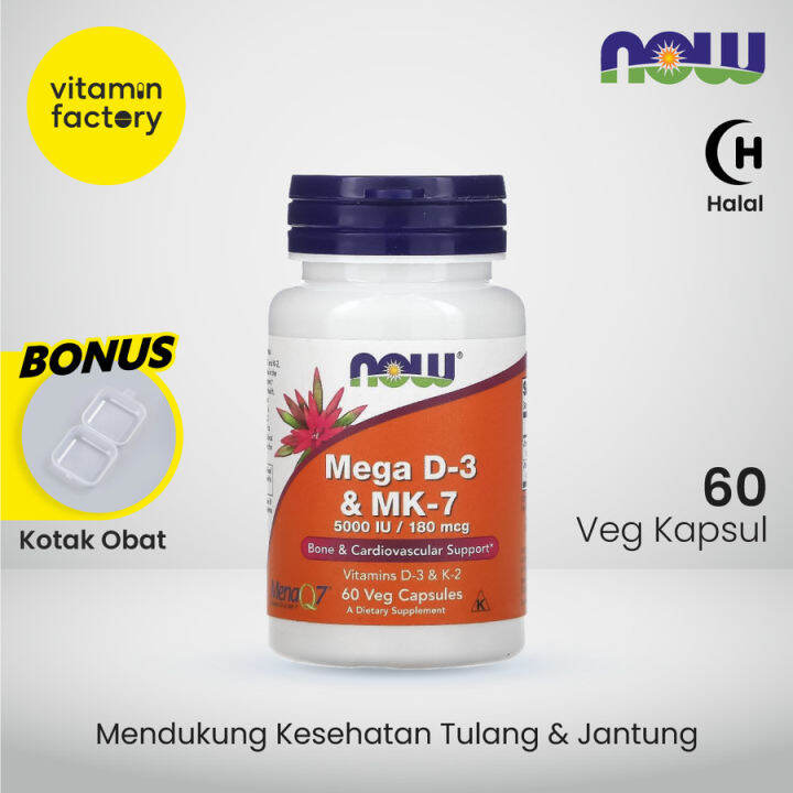 Now Foods Mega D3 MK7 5000 IU 180 mcg 60 Veg Capsules | Lazada Indonesia