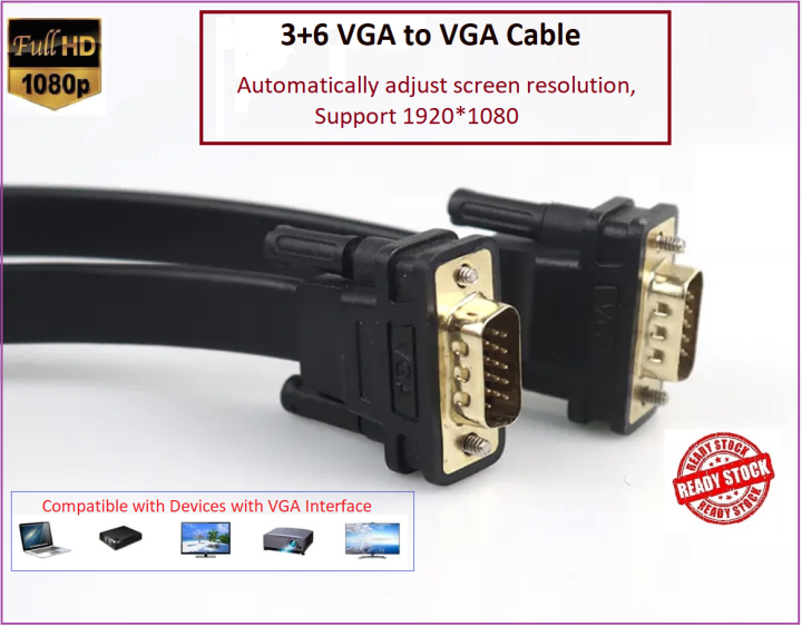 VGA to VGA Cable Male-Male Full HD 1080P 15pin VGA 3+6 Cable 1.5M | Lazada