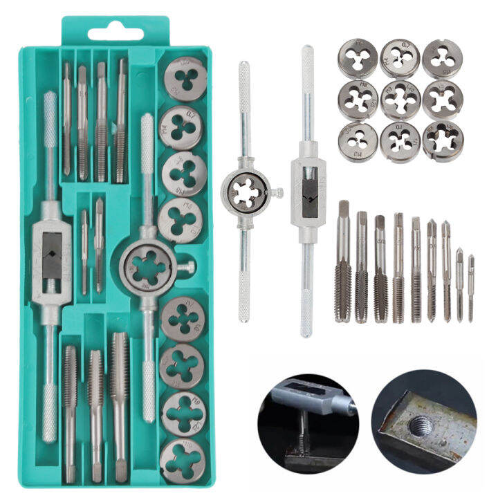 M3-M12 Tap and Die Set Threading Tools Alloy Wrench Screw 20 Pcs Die Set Screw Taps Screw Thread ...