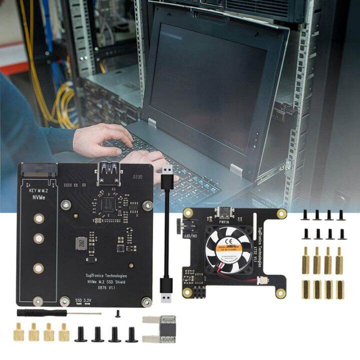 X876 V1.1 M.2 NVME SSD Expansion Board+X732 V1.1 Power Expansion Board ...