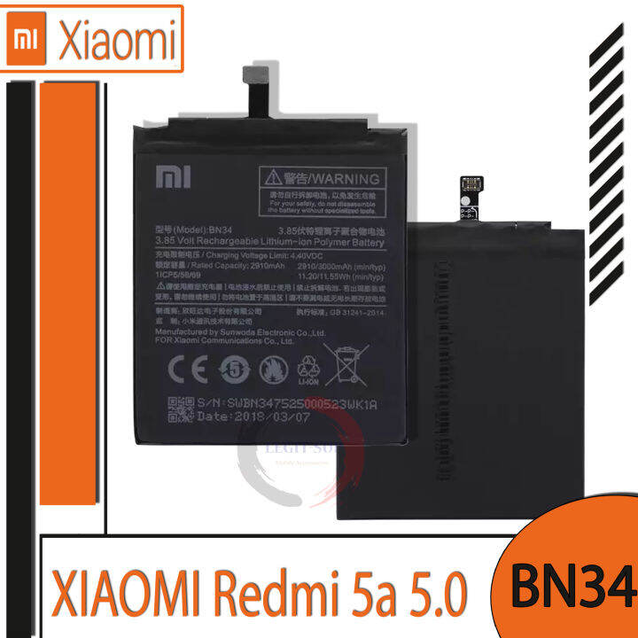 XIAOMI Redmi 5a 5.0 Battery, Model: BN34 (3000mAh) Original Equipment ...