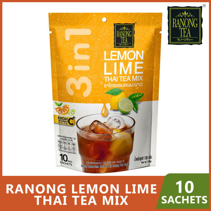 Ranong 3 in 1 Lemon Lime Thai Tea Mix with Vitamin C (10 sachets ...