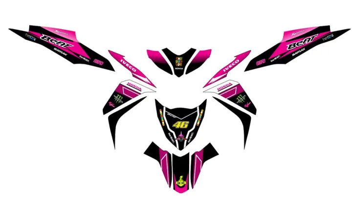Decals Stickers for Honda beat V2, FI, Rossi, Nel, magenta | Lazada PH