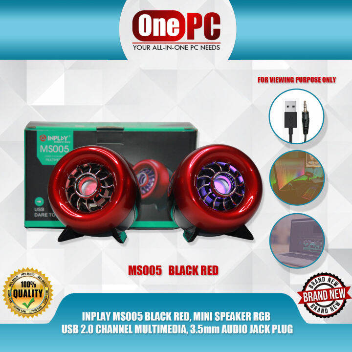 INPLAY MS005 BLACK RED, MINI SPEAKER RGB USB 2.0 CHANNEL MULTIMEDIA, 3.5mm AUDIO JACK PLUG ...