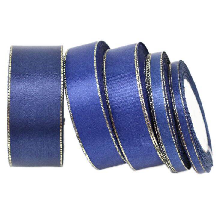 (25 yards/lot) Deep Blue Gold Edge Satin Ribbon high quality gift ...