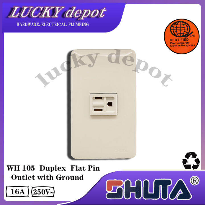 (SHUTA) WH105 FLAT PIN OUTLET WITH GROUND CLASSIC SERIES 16A/250V ...