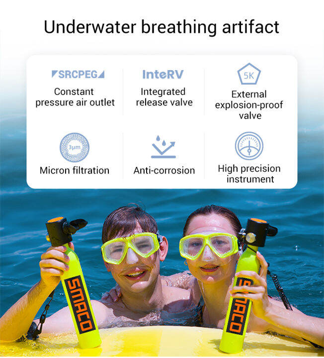 SMACO Mini Scuba Tank Diving Tank Supports 6-12 Minutes Diving Time ...