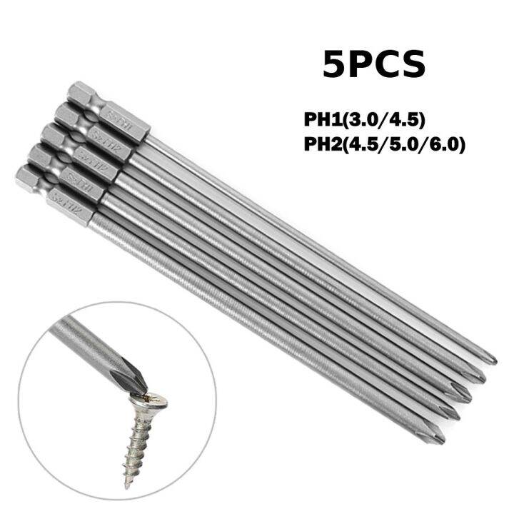 5Pcs Screwdriver Bits 6.35mm Shank 150mm Long PH1 PH2 Cross Screwdriver ...