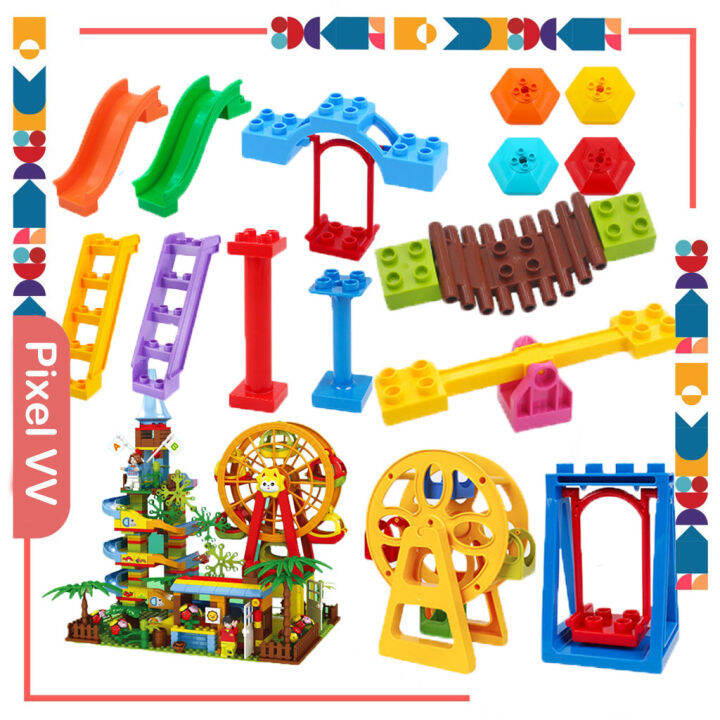 Duplo Accessories Building Blocks DIY Slide Swing Ferris Wheel Scene ...