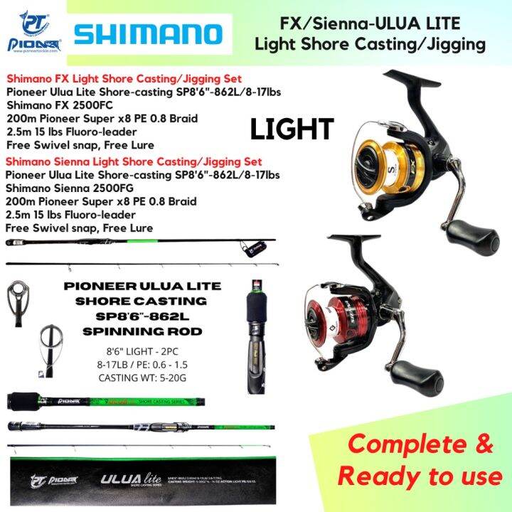 Shimano FX / SIENNA 2500 and PIONEER ULUA LITE 862L LIGHT Shore Casting ...