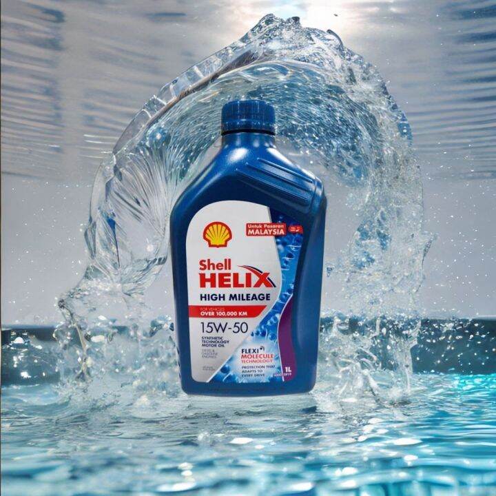 Shell Lubricant Oil (Minyak Hitam Kereta) Helix High Mileage 15W-50 (1L ...