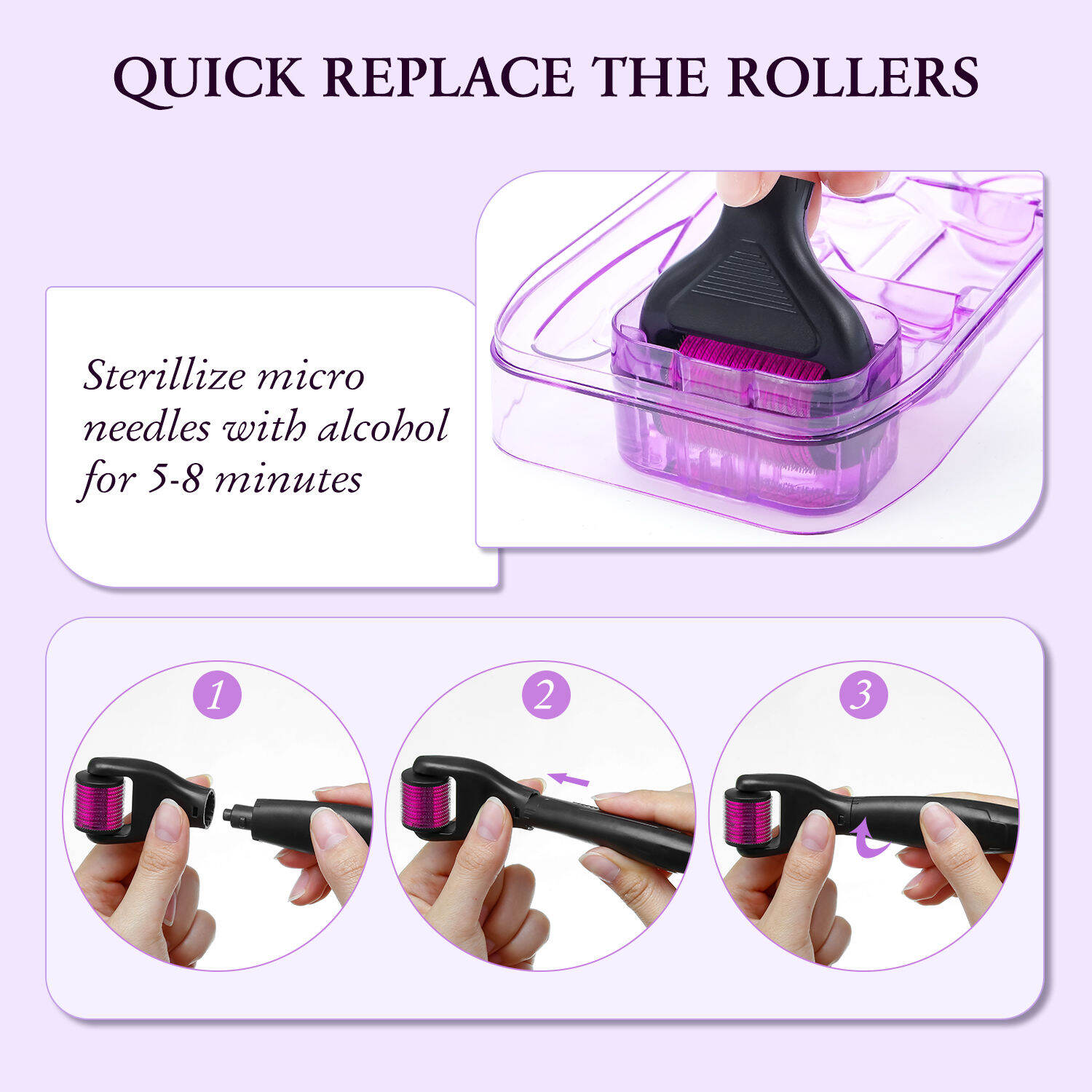 6 ใน 1 Microneedle Roller Kit 0.5 มม. 1.0 มม. 1.5 มม. 2.0 มม. ไทเทเนียม ...