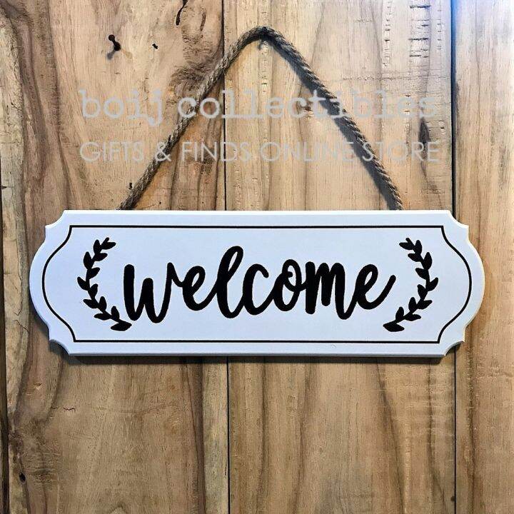 Wooden White Welcome/Blessed/Home Sweet home Hang Signage 4x12 inches ...