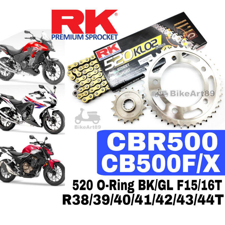 RK Sprocket Set Honda CBR500 RK520 KLO2 O-Ring Rivet Black / Gold Chain ...