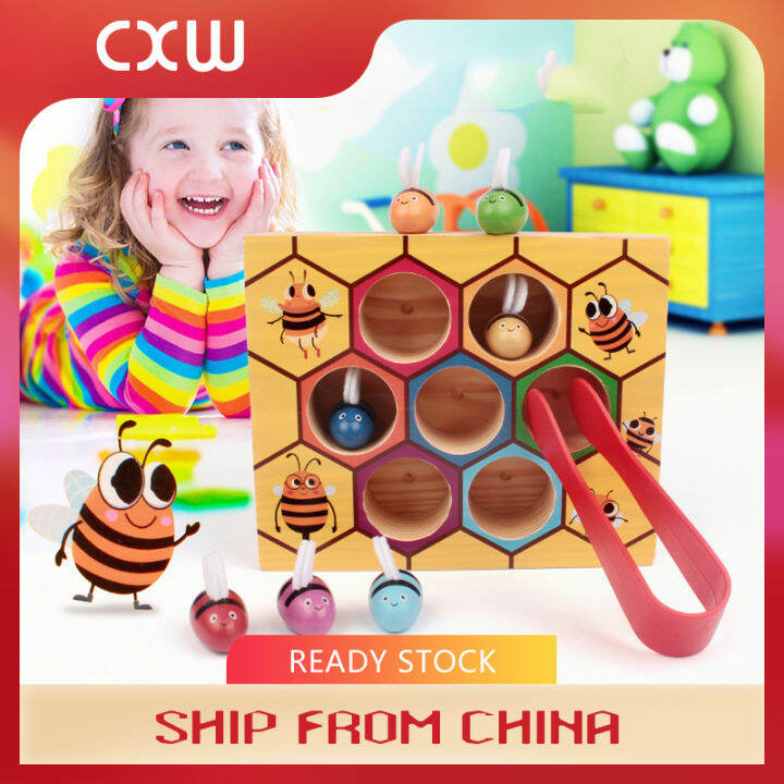 Wooden Beehive Toy Colour Matching Sorting Little Bee Clip Toy ...