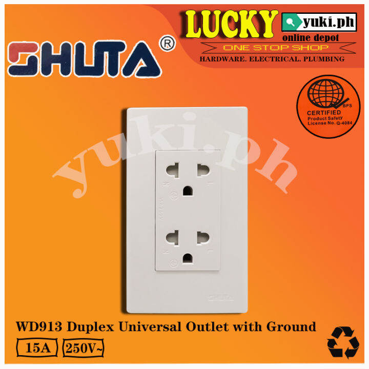 SHUTA WD913 WIDE SERIES DUPLEX UNIVERSAL OUTLET WITH GROUND 15A 250V ...