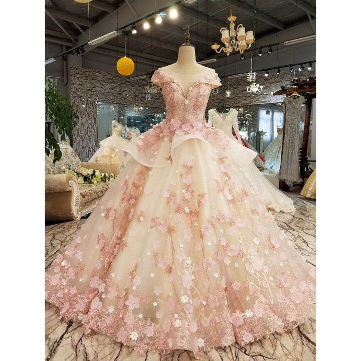 Flower feast Pink Princess Bride one shoulder Korean slim Wedding Toast ...