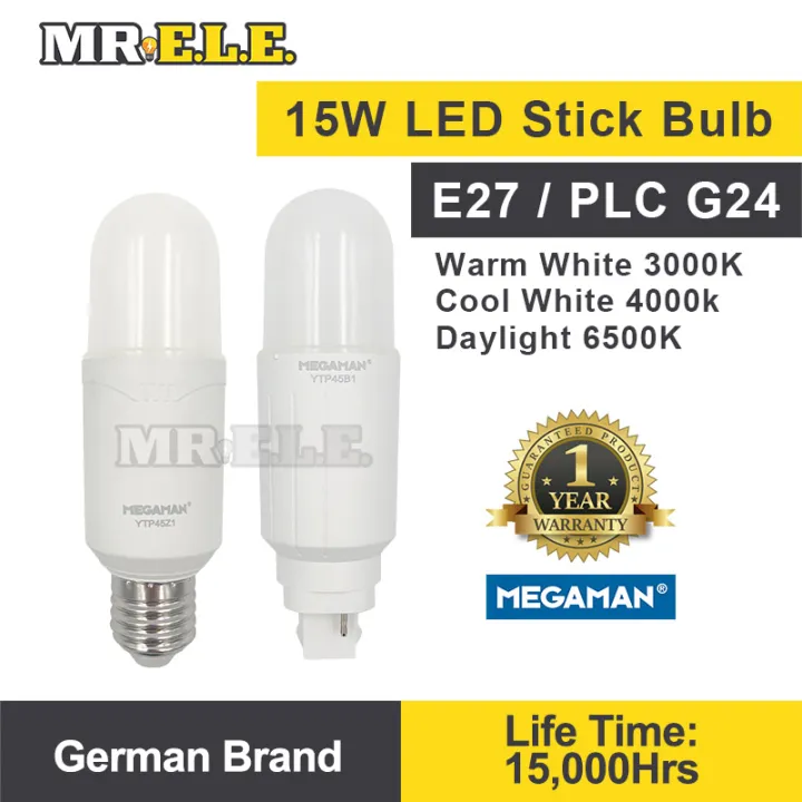 Megaman 15W LED Stick Bulb E27 / PLC G24 ( Warm White 3000K / Cool ...
