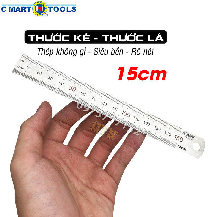 Thước lá thép, thước kẻ không gỉ dài 15cm C-Mart, thước thép thẳng siêu bền độ cứng cao, số rõ ...