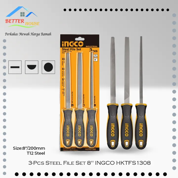 Kikir Besi Gepeng Bulat 8 Inch 3-Pcs Steel File Set 8" INGCO HKTFS1308 ...