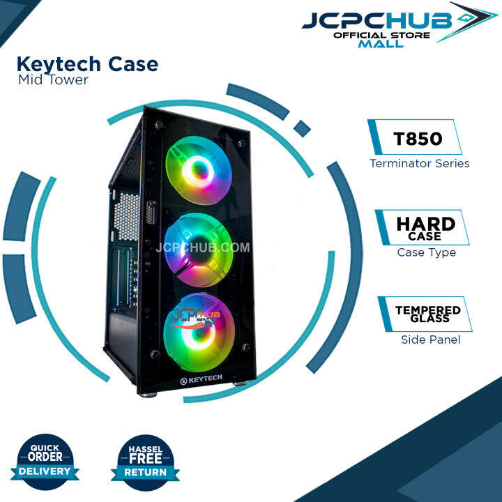 Keytech T850 Tempered Glass Front and Side Panel, Mid Tower PC Case ...
