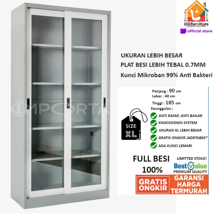 Lemari Arsip Filing Cabinet Besi Pintu Sliding KACA SCE18 BT | Lazada Indonesia