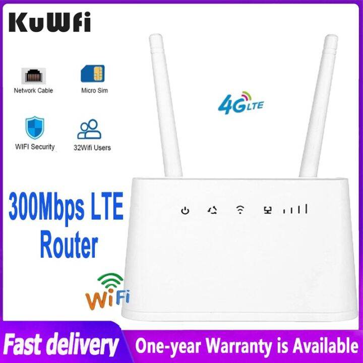 Kuwfi 4G LTE Router 300Mbps Wireless Wifi Router With SIM Card Slot 2 ...