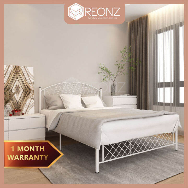REONZ Gamma Queen Size Bedframe Single Bedframe Metal Bed Frame Katil putih white bed frame ...