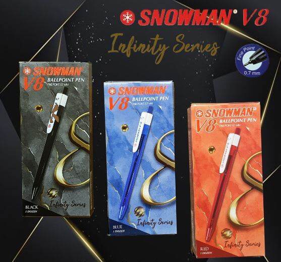 (12pc) Pen Snowman V8 Infinity Series / Ballpoint Retractable 0.7mm ...