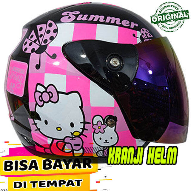 Helm jm evo hello kitty black pink kaca pelangi terbaru | Lazada Indonesia