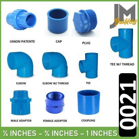 JM H-0021 | Blue PVC Fittings 1/2" | 3/4" | 1" | Elbow | Tee | Plug ...