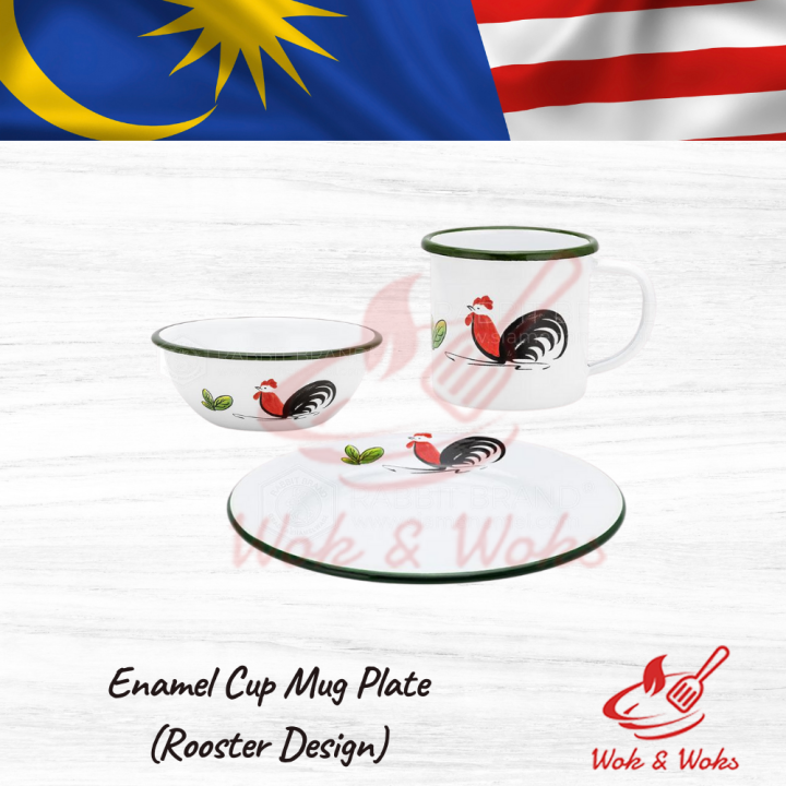 Enamel Mug, Bowl, Plate / Mangkuk, Pinggan, Cawan (Rooster Design) | Lazada