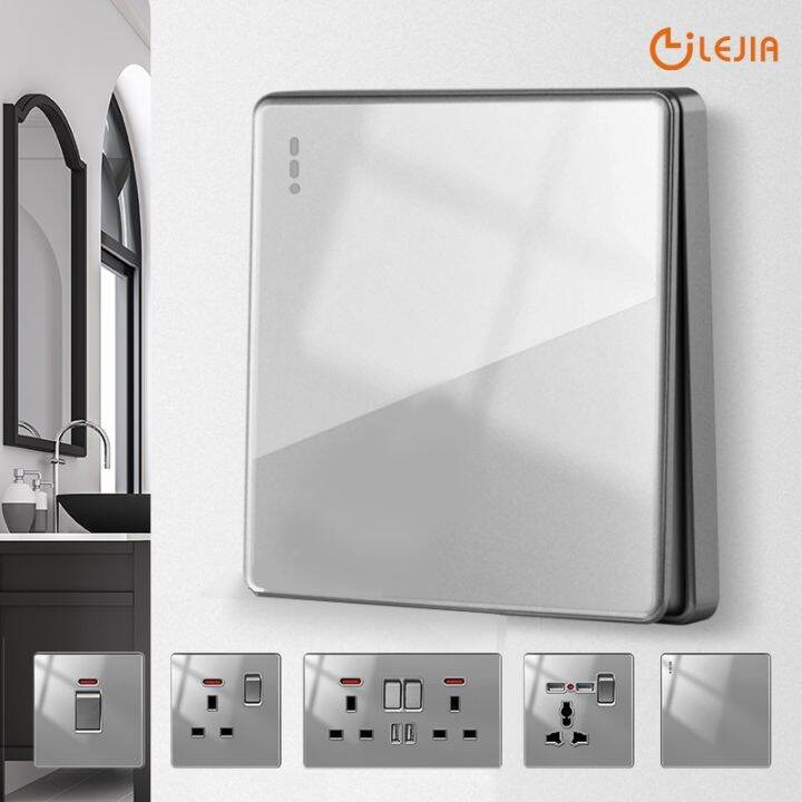 LEJIA PMMA GREY Panel Switch 13amp Modern Lighting Switch Universal 3 ...