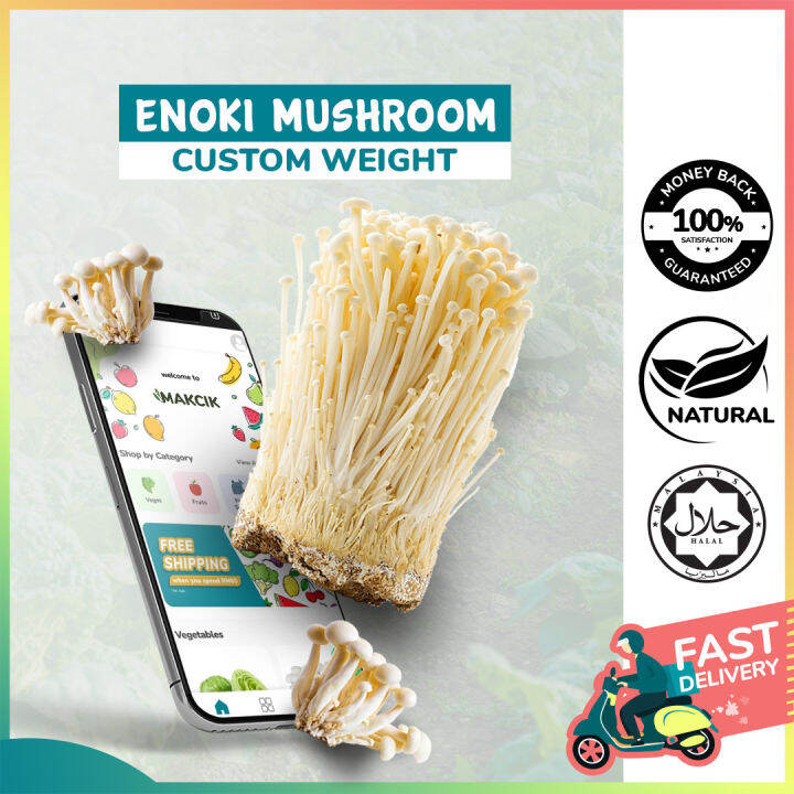 Mak Cik Groceries Enoki Mushroom Cendawan Enoki | Lazada