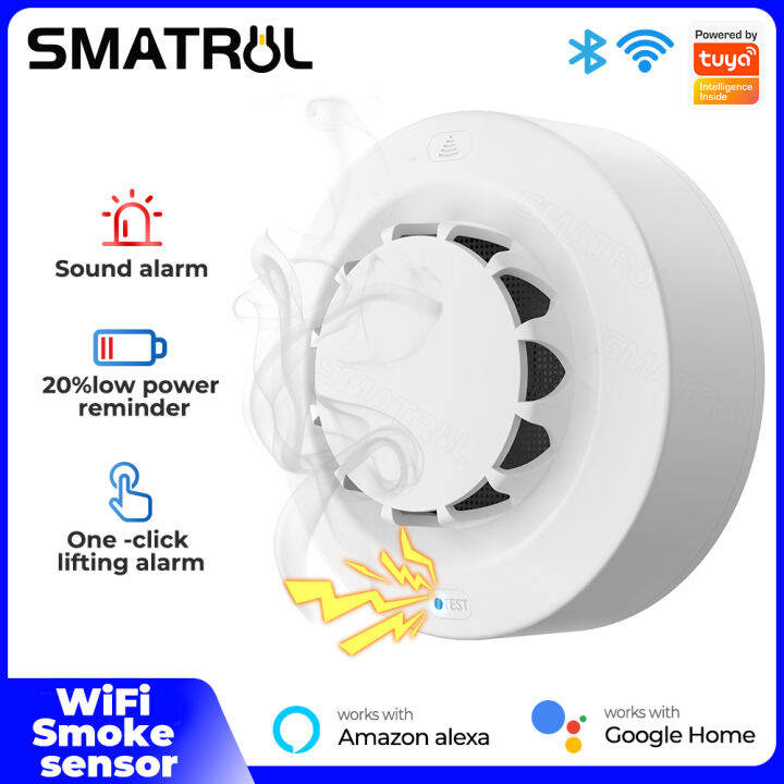 SMATRUL Tuya WiFi Smart Smoke Alarm Detector Fire Protection 90db ...