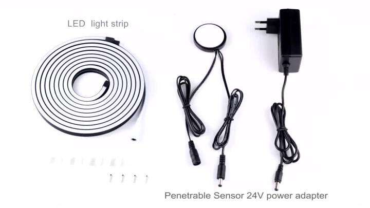 DC24V สีดำหลอดซิลิโคน LED แถบแสงนีออนที่มี Penetrable ไม้ไร้สายสัมผัสสวิตช์หรี่ไฟ DIY ตู้ครัวโคม ...
