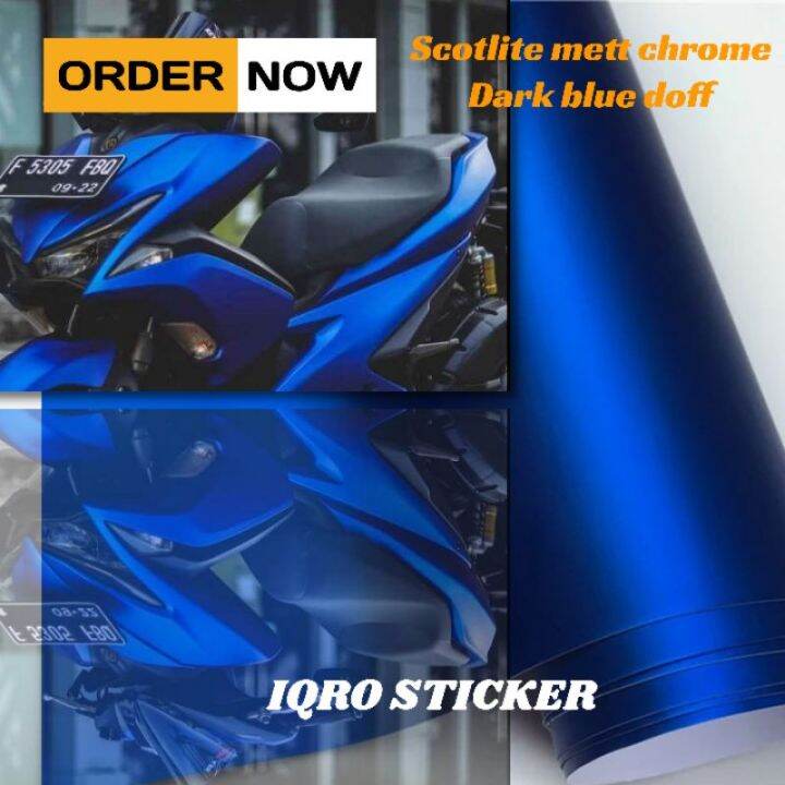 Stiker skotlet motor biru metalik krom doff Scotlite biru metalik krom ...