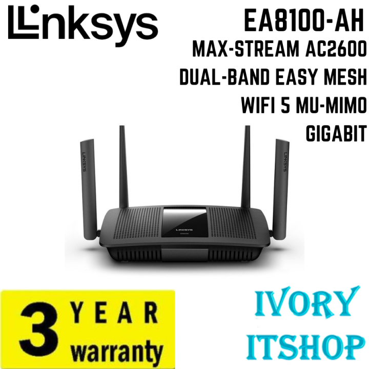 Linksys EA8100-AH MAX-STREAM AC2600 DUAL-BAND EASY MESH WIFI 5 MU-MIMO ...