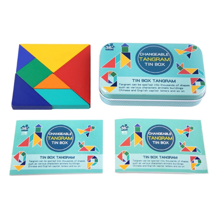 Tangram 10mm Thickness Blocks Educational Classic Toys Tangrams Tin Box ...