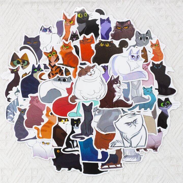 Microgood 50ชิ้นตกแต่งสติ๊กเกอร์กันน้ำ DIY ส่วนบุคคลการ์ตูนแมวเครื่องเขียนแล็ปท็อปพีวีซีรูปลอก ...