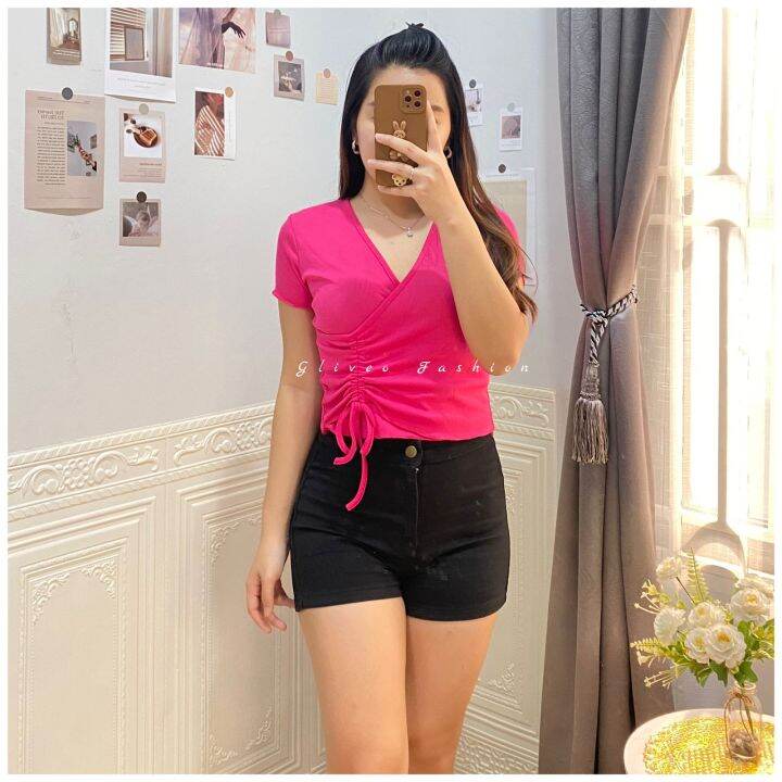 GLIVEO (COD) - KAOS V SILANG SERUT SAMPING BODYCON RIB ADEM / KAOS CROP WANITA TERBARU / CROP ...