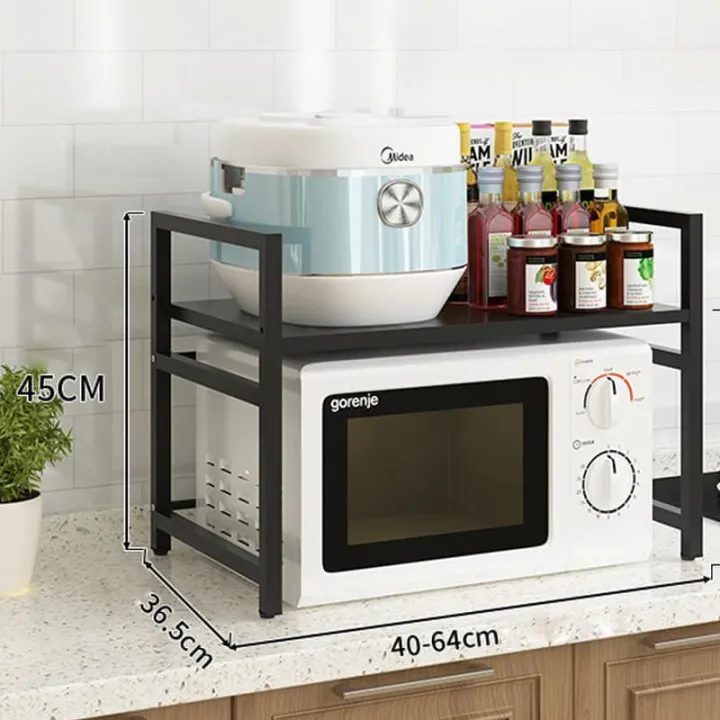2-Tier Expandable Microwave Oven Rack Stand Steel Kitchen Rack Shelf ...