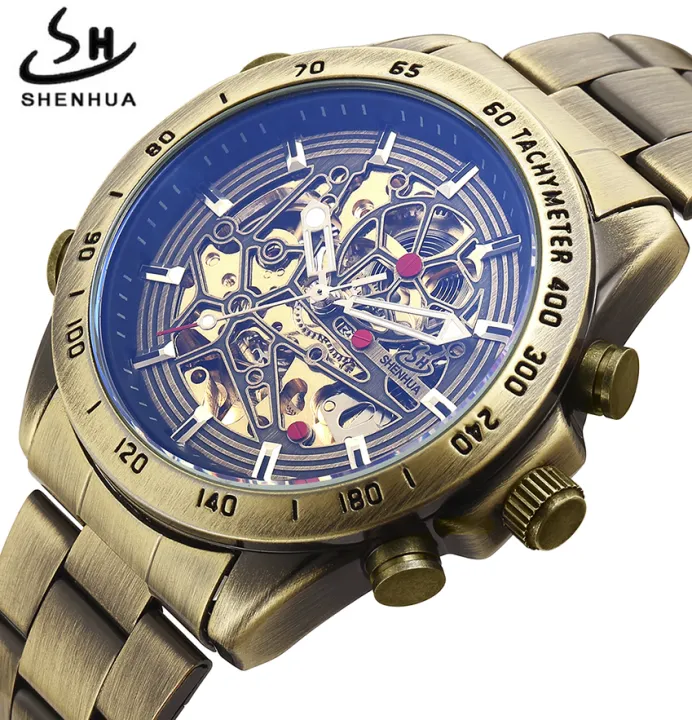 SHENHUA Steel Strip Mechanical Watch Men Self Winding Steampunk Watch ...