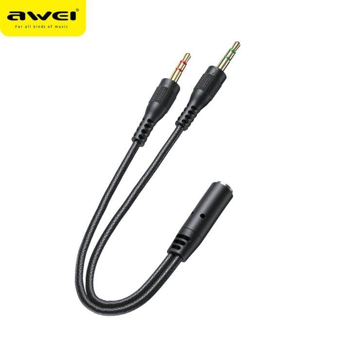 AWEI Original AUX-002 3.5mm Headset Microphone 2 in 1 Audio Splitter AUX Cable | Lazada PH