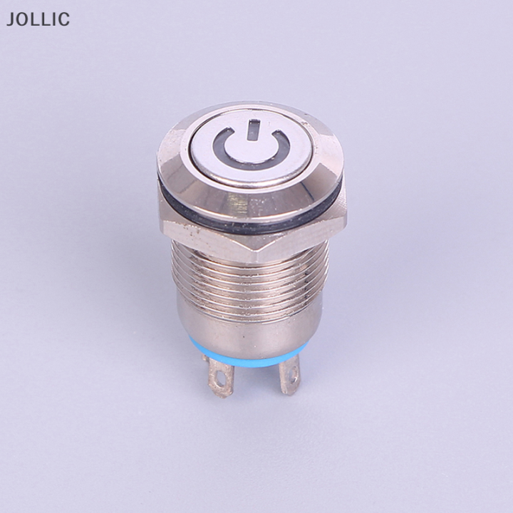JOLLIC 12mm 12V Latching Push Button Black Metal LED Power Momentary ...
