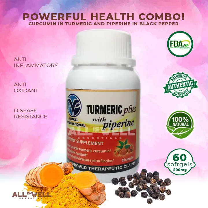 VITACEL TURMERIC PLUS WITH PEPERINE Dietary Supplement Natural Liver ...