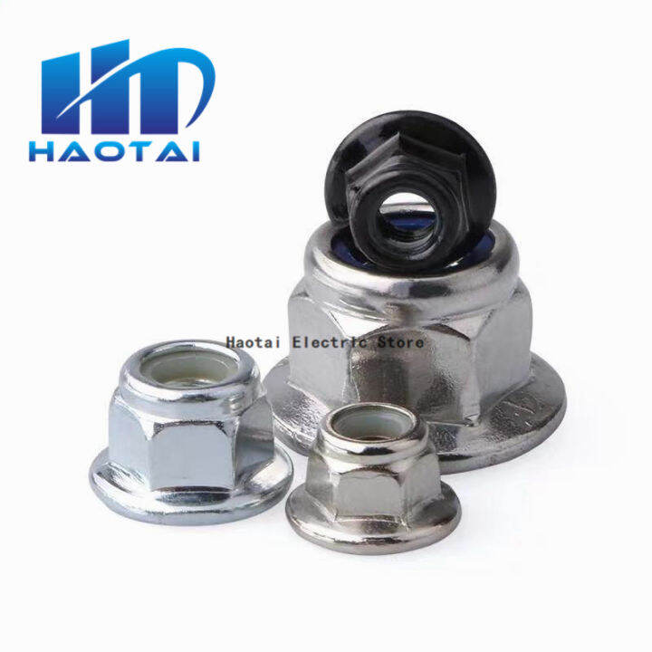 2/10X M3 M4 M5 M6 M8 M10 M12 Black Carbon 304 A2-70 Stainless Steel Hex Flange Nylon Insert Lock ...